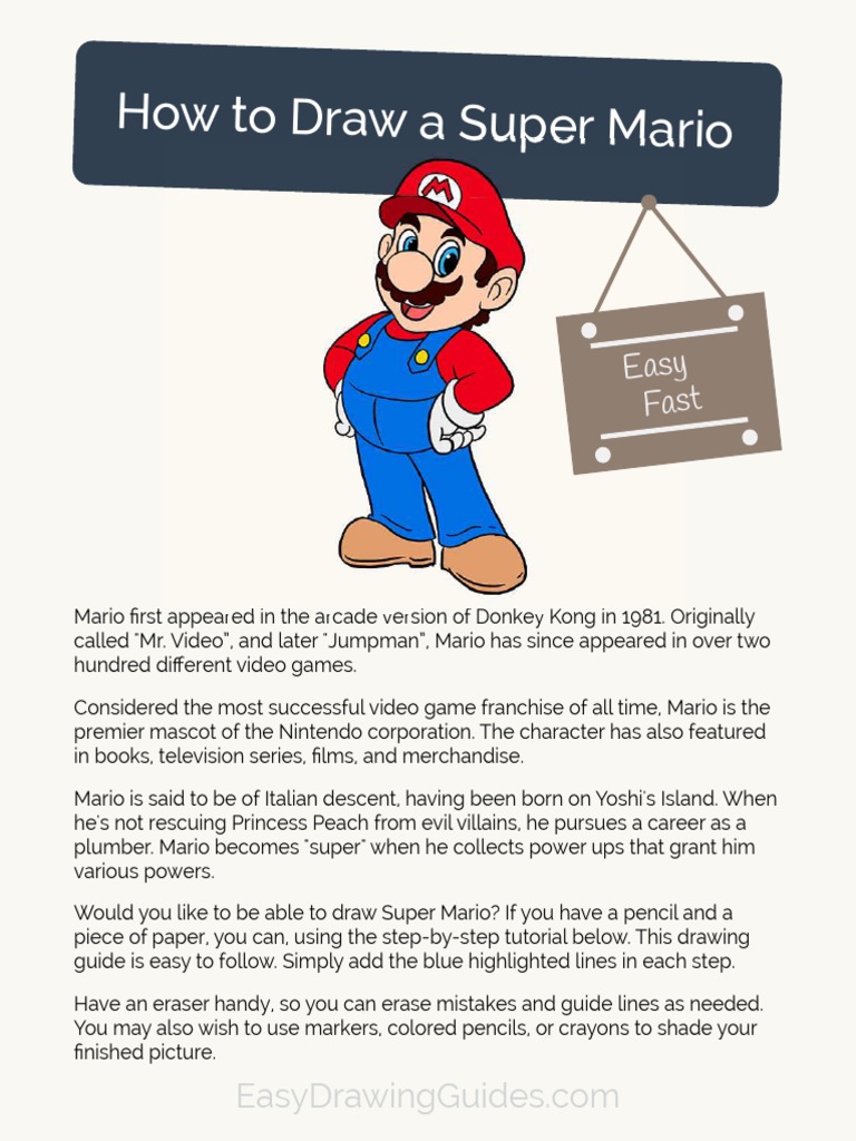 How To Draw Super Mario | PDF | Mario | Nintendo Franchises