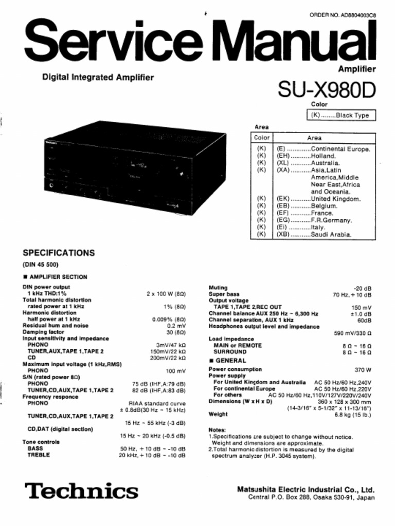 Hfe Technics Su-X980d Service en | PDF