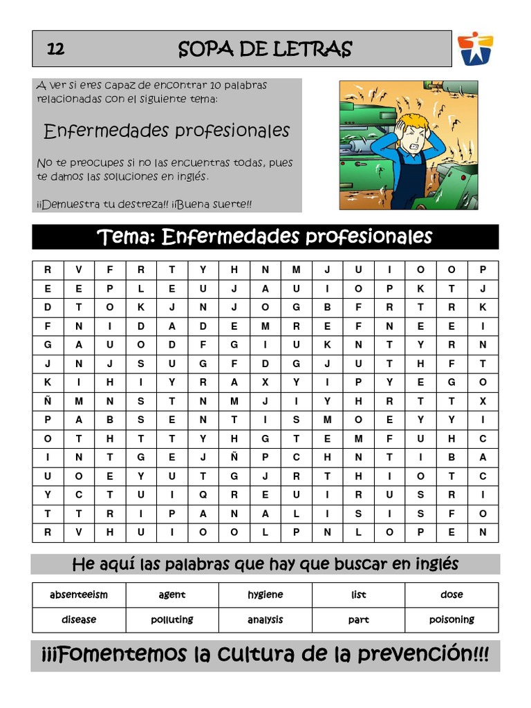 Sopa de Letras Enfermedades Profesionales | PDF | Relaciones personales ...