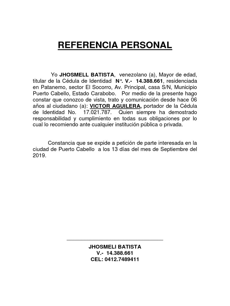 Como Hacer Una Referencia Personal | PDF | Gobierno y personalidad ...