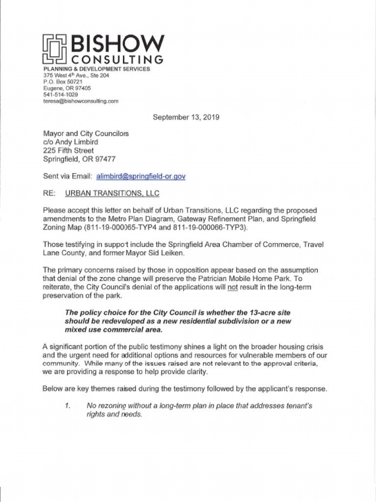 Urban Transitions Letter To City Council 091319 | PDF