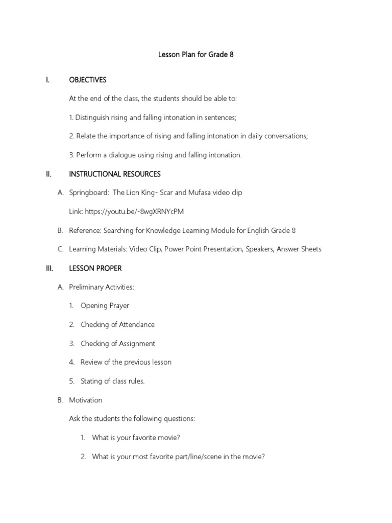 Grade 8 Lesson Plan Situational Approach | PDF | Conversation | Lesson Plan