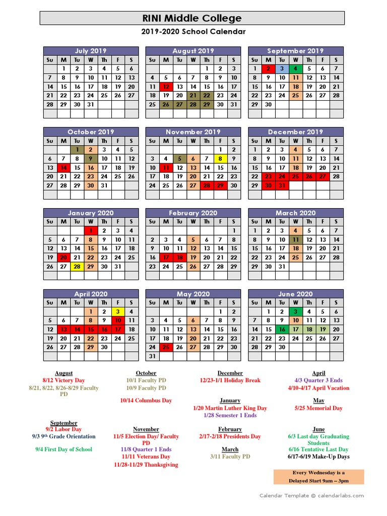 2019-2020 School Calendar | PDF | Educational Institutions | Schools