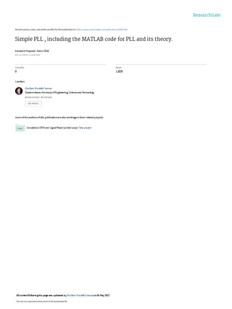 Simple PLL, Including The MATLAB Code For PLL and Its Theory | PDF ...