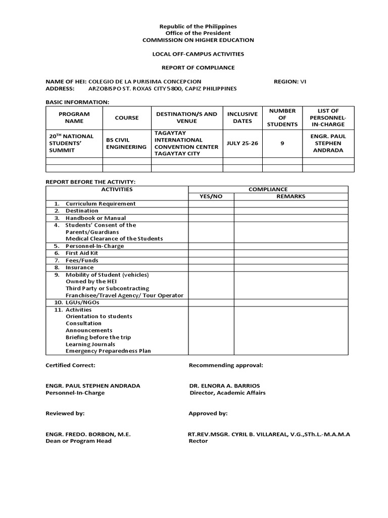 CMO 63 S 2017 Local Off Campus Activities Form | PDF | Learning