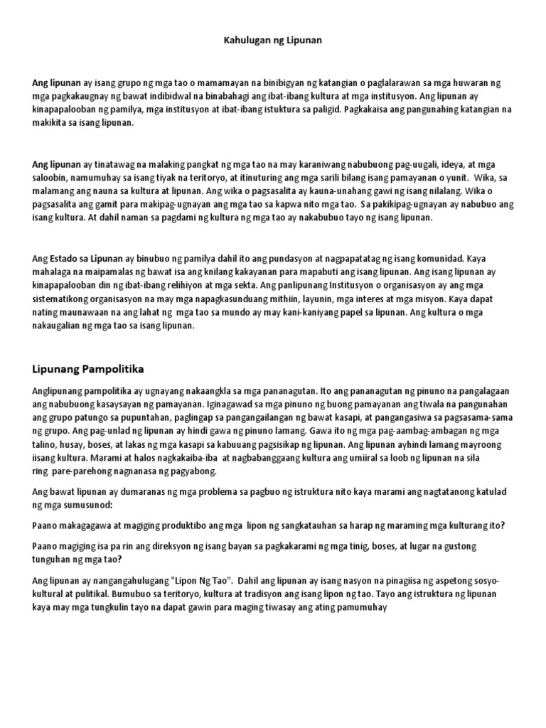 Kahulugan NG Lipunan | PDF