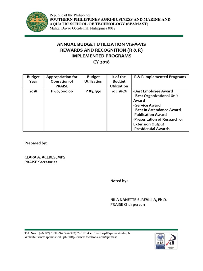 Annual Budget Utilization Report 2018 | PDF