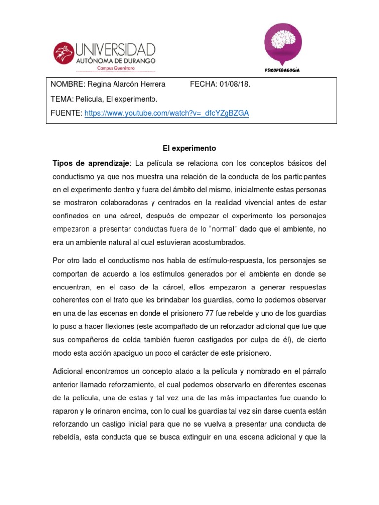 El Experimento | PDF | Comportamiento | Sicología