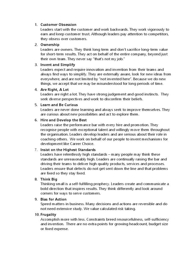 14 Amazon Leadership Principles | PDF | Invention | Leadership