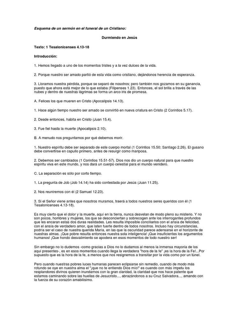 Esquema Del Programa De Funeral Cristiano Esquema De Un Sermón En El