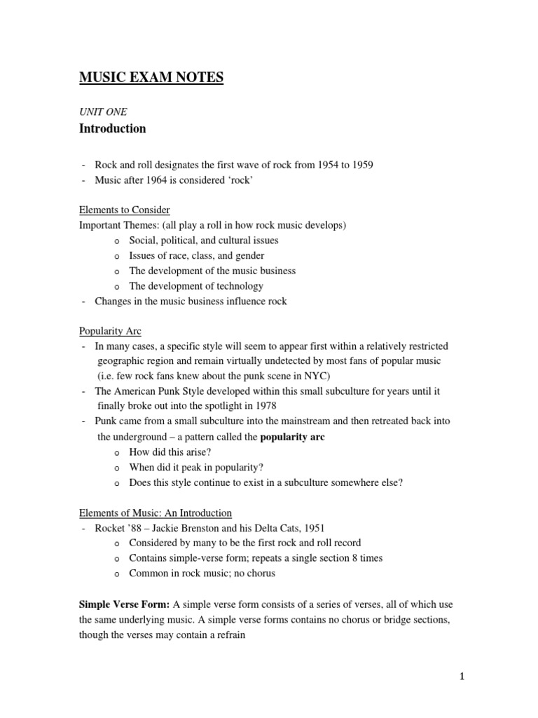 MUSC Summary Notes | PDF | Rock Music | Soul Music