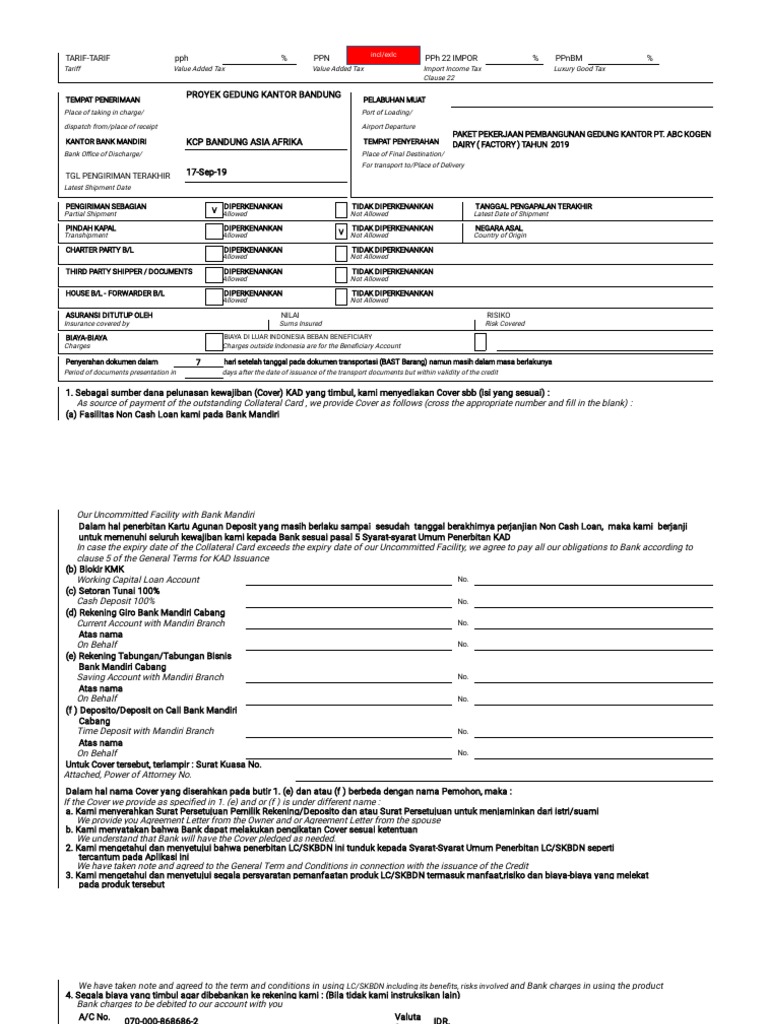 Tarif dan Proyek PT ABC Kogen Dairy | PDF | Deposit Account | Banks