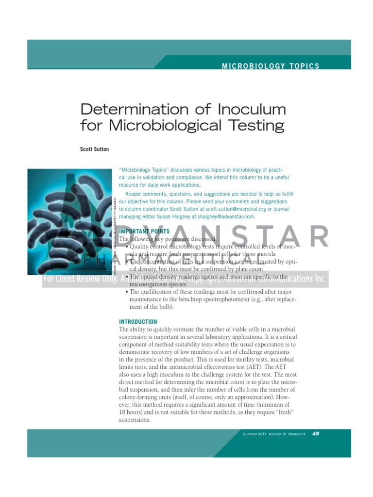 Determination of Inoculum For Microbiological Testing: Micro Bio Lo Gy ...