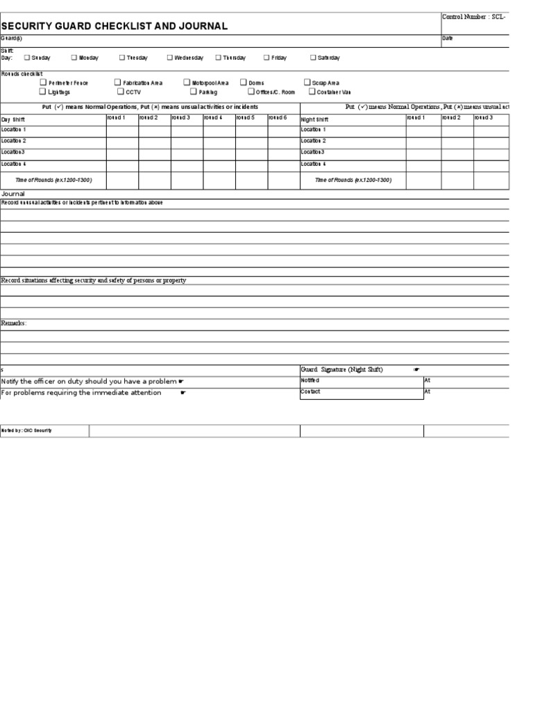 Security Guard Checklist and Journal | PDF