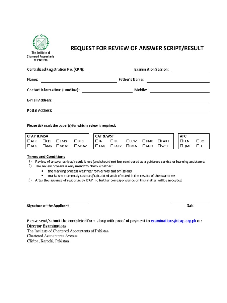 Request for Review of Examination Answer Script and Results | PDF ...