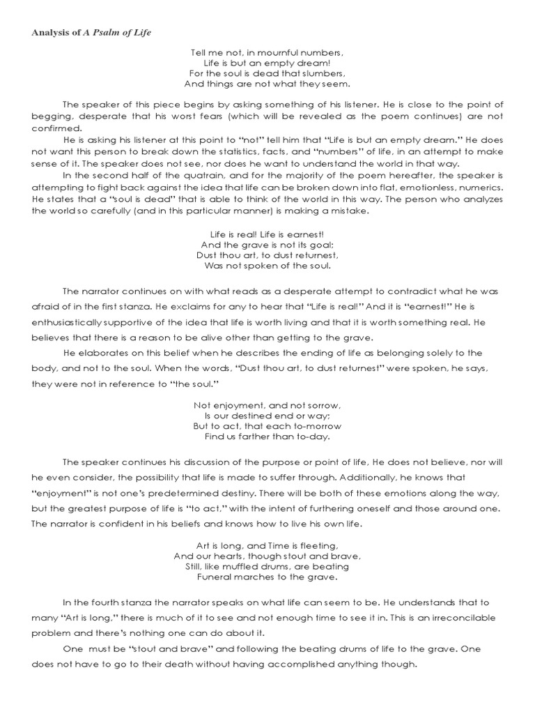A Psalm of Life Analysis | PDF