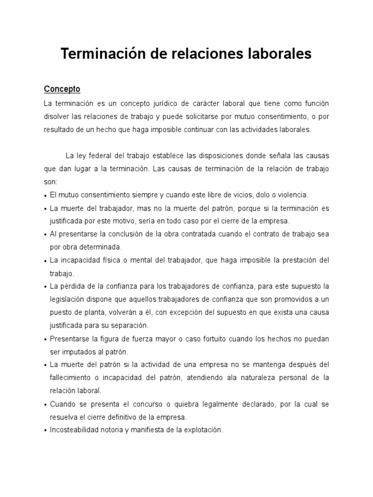 Terminación de Las Relaciones Laborales | PDF | Salario | Gobierno