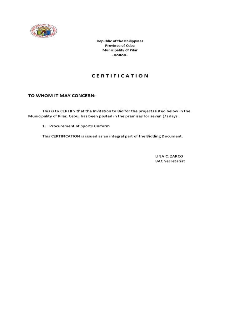 Certification: To Whom It May Concern | PDF