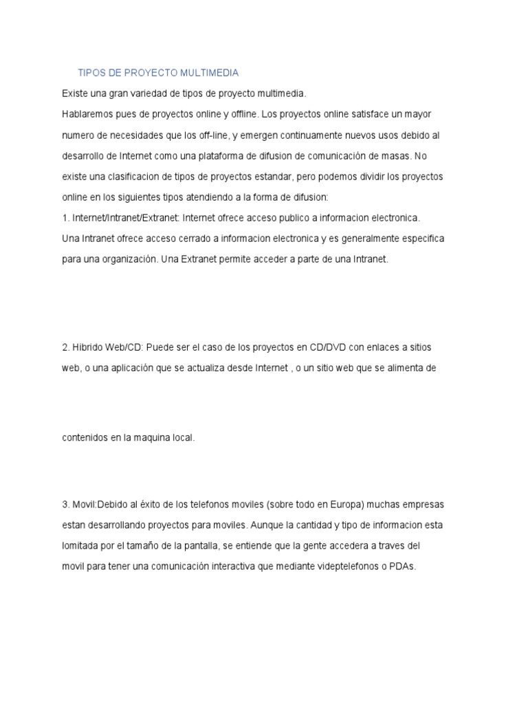 Tipos de Proyectos Multimedia, Publicaciones, Tratamiento de ...