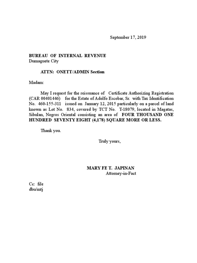 Request Letter BIR UY | PDF