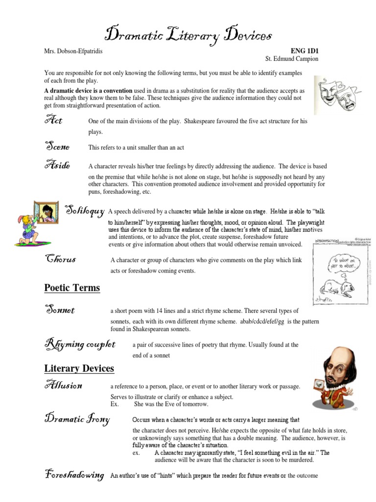 Dramatic Literary Devices: Act Scene Aside Soliloquy | PDF | Tragedy | Poetry