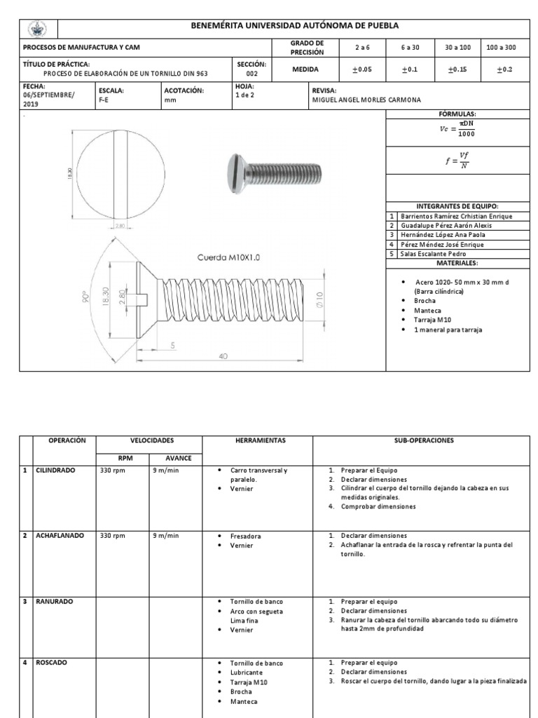 Hoja de Proceso | PDF | Tornillo | Metalurgia