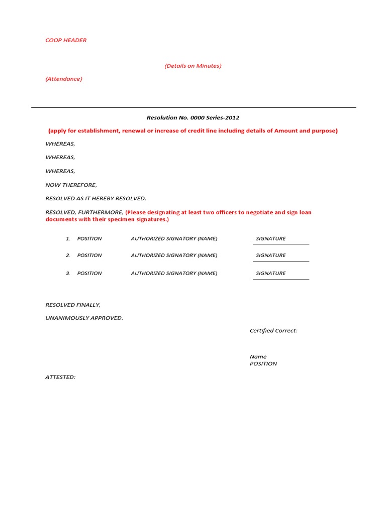 BOD Reso Required Format | PDF