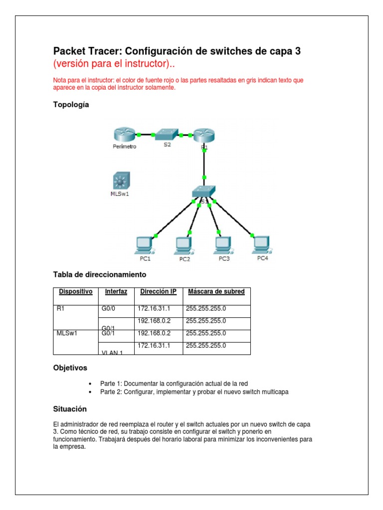 5.3.3.5 Packet Tracer - Configure Layer 3 Switches | PDF | Conmutador de red | Dirección IP