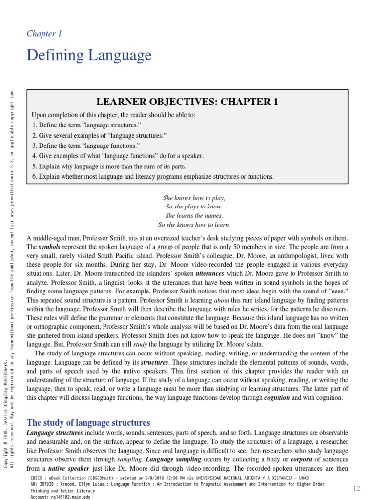 Defining Language: Learner Objectives: Chapter 1 | PDF | English ...