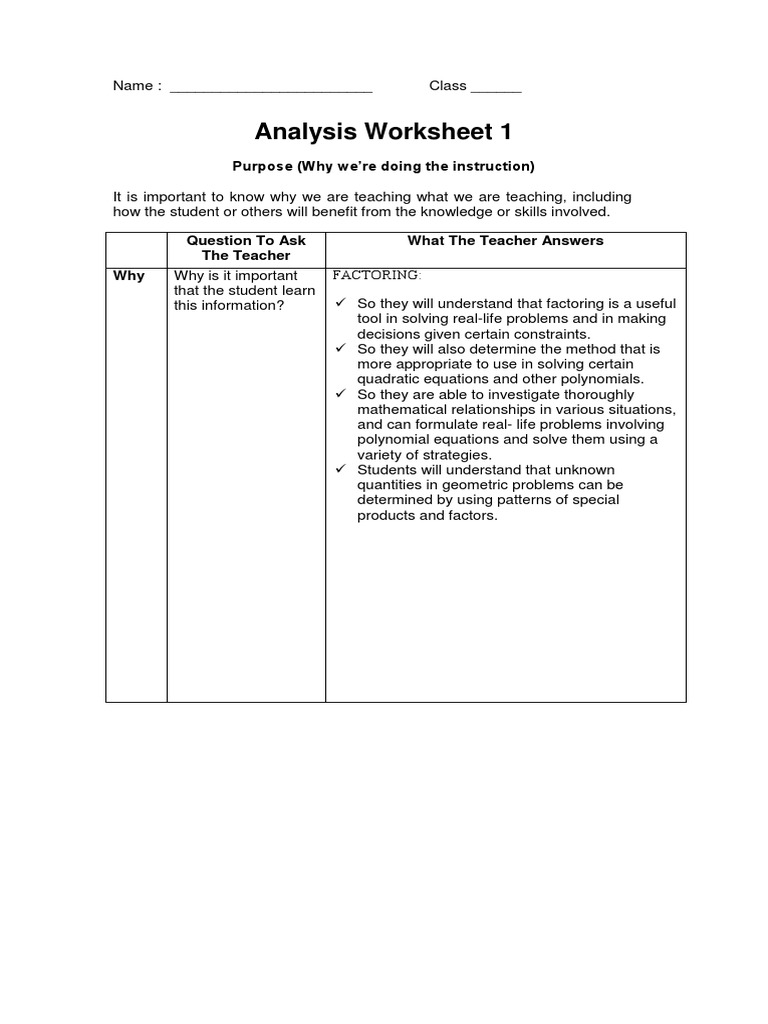 Analysis Worksheet1 | PDF