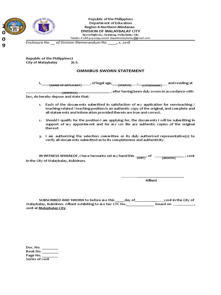 Omnibus Sworn Statement for DepEd 2025 | PDF