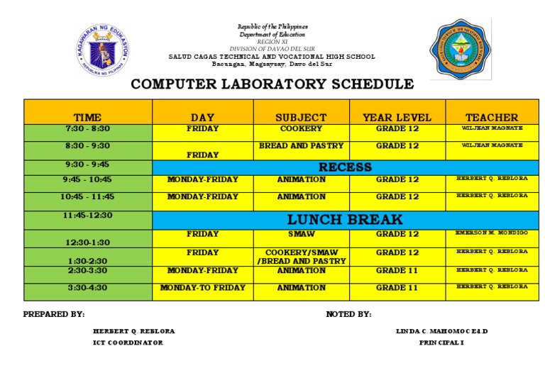 Computer Laboratory Schedule: Lunch Break | PDF