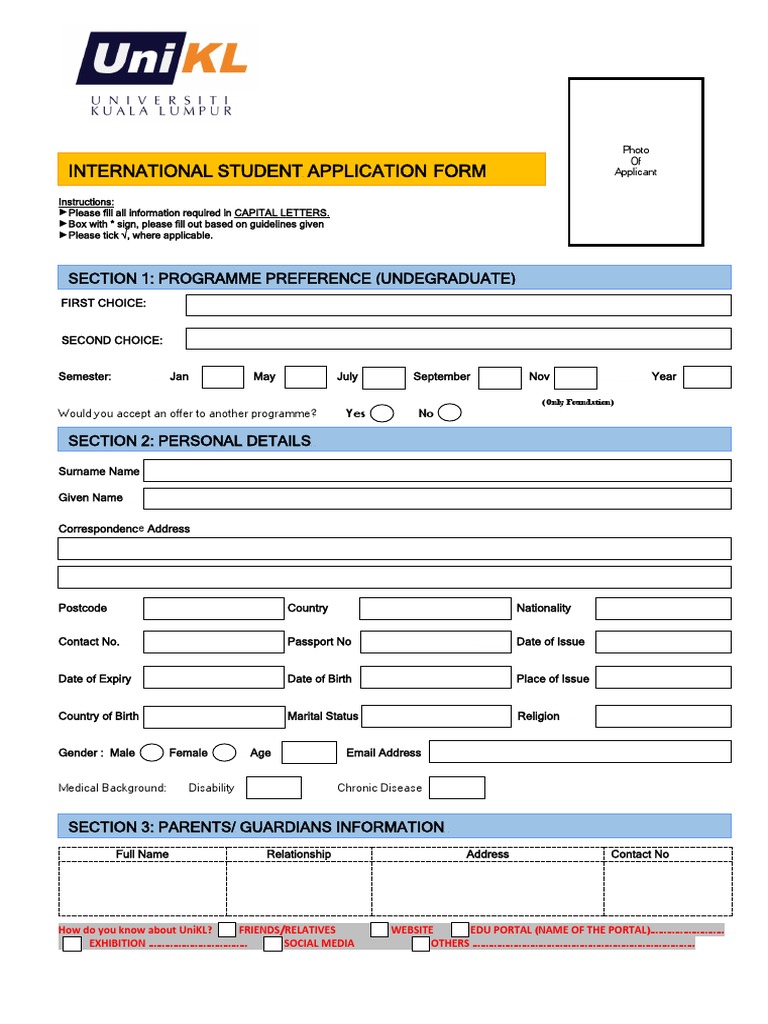 International Student Application: Section 1: Programme Preference ...