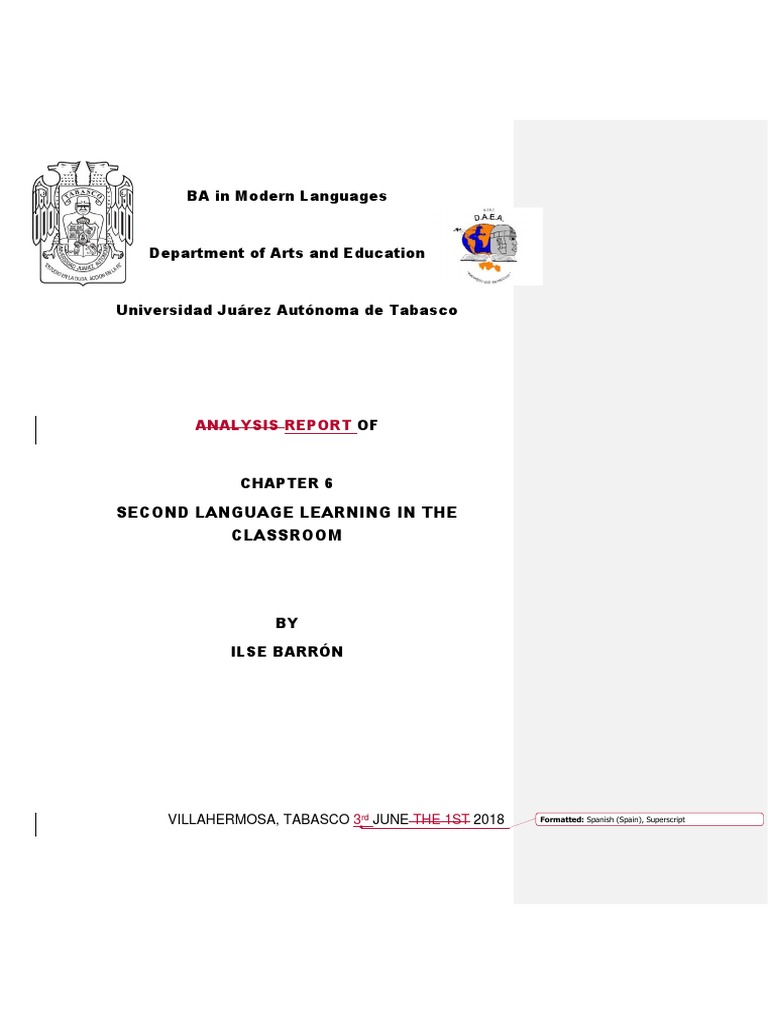 Analysis Report of Chapter 6 Second Language Learning in The Classroom ...