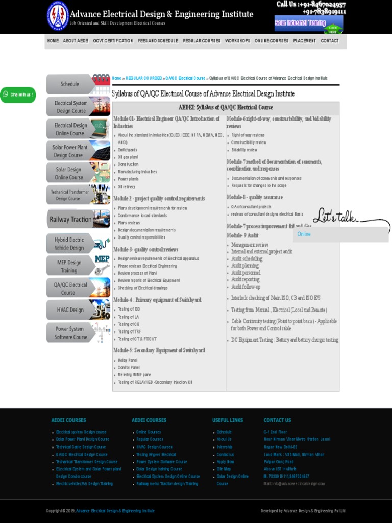 Advance Electrical Design & Engineering Institute | PDF | Quality ...