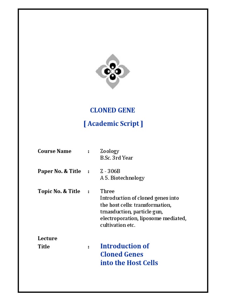Cloned Gene (Academic Script) : Course Name | PDF | Transformation (Genetics) | Molecular Cloning