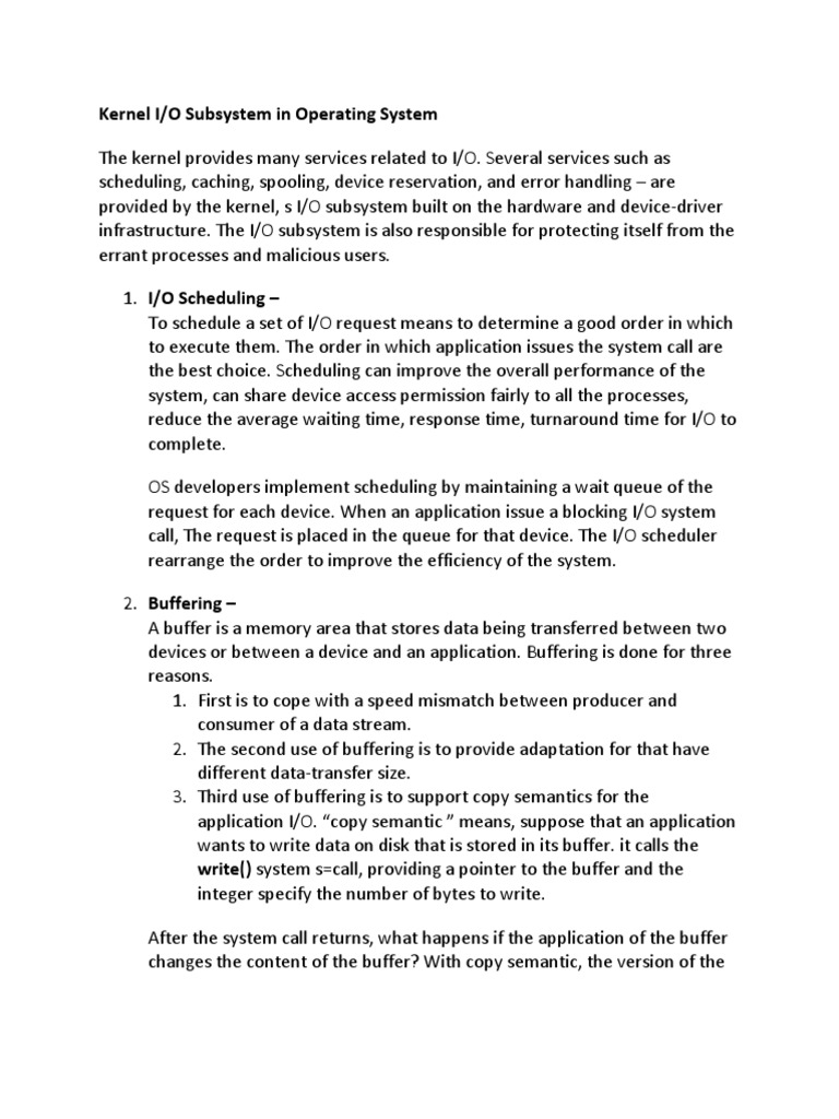 Kernel I/O Subsystem in Operating System | Download Free PDF | Cache ...