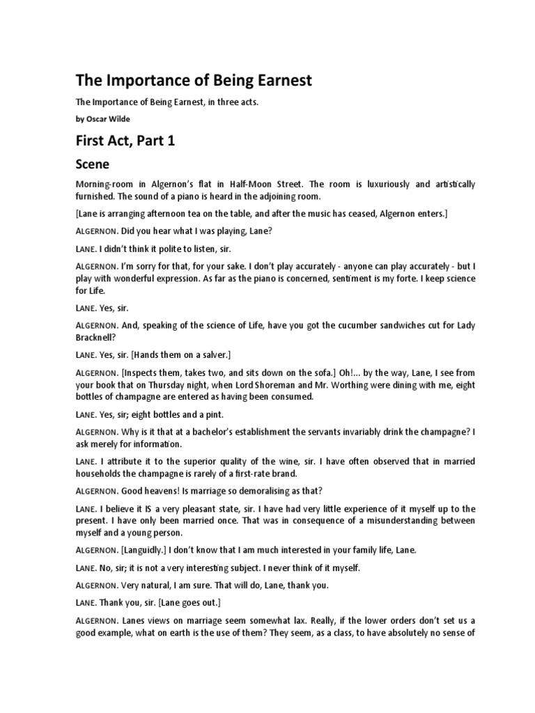 The Importance of Being Earnest: First Act, Part 1 | PDF | The ...