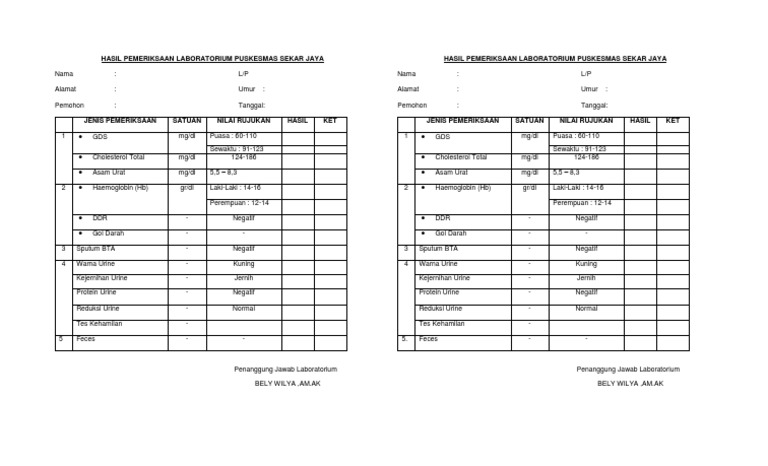 Form Hasil Lab | PDF