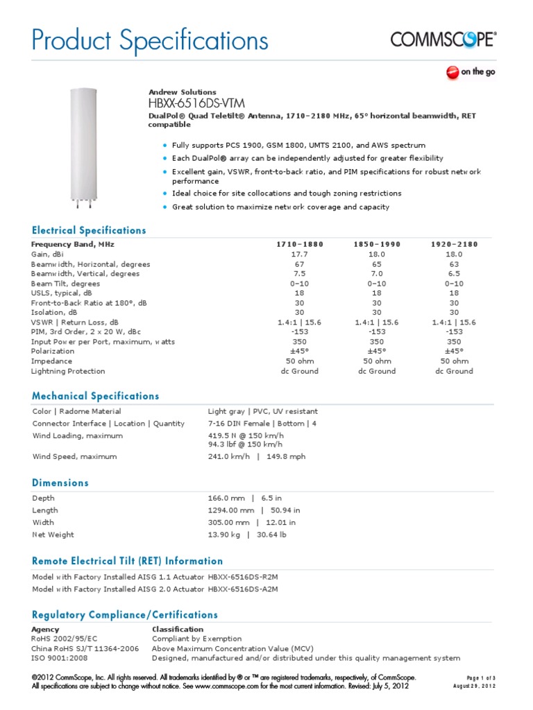 Datasheet+HBXX 6516DS VTM | PDF | Antenna (Radio) | Radio Technology