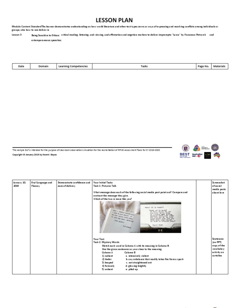 Lesson Plan | PDF | Fluency | Rubric (Academic)