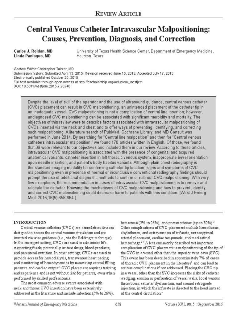 Central Venous Catheter Intravascular Malpositioning: Causes ...