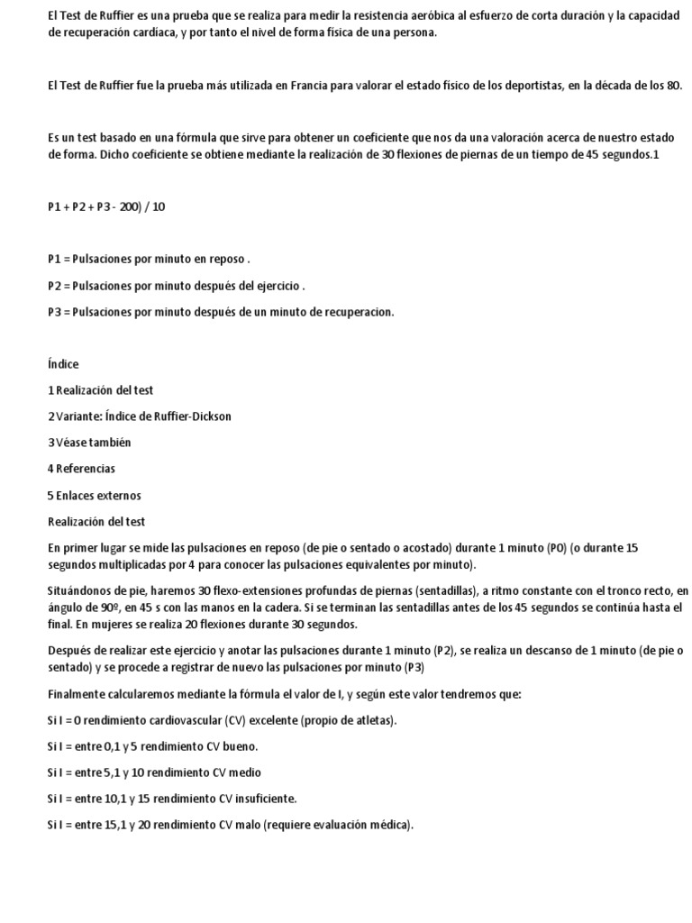 El Test de Ruffier Es Una Prueba Que Se Realiza para Medir La ...