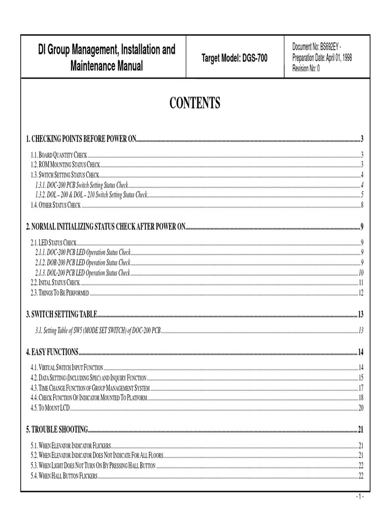 DGS 700 Manual | PDF | Elevator | Printed Circuit Board