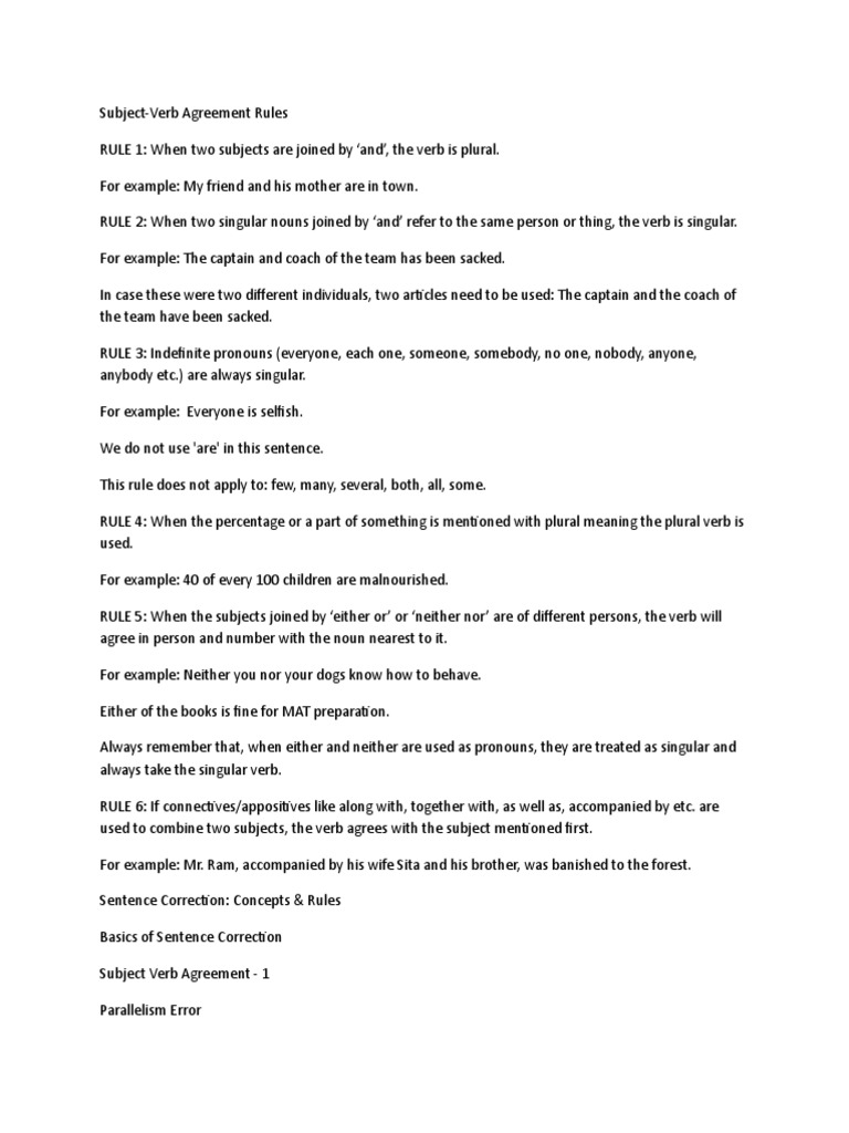 Subject-Verb Agreement Rules Explained | PDF | Grammatical Number | Plural