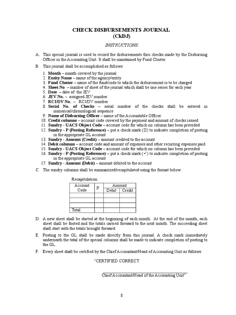 Guidelines for Maintaining the Checks Disbursement Journal | PDF ...