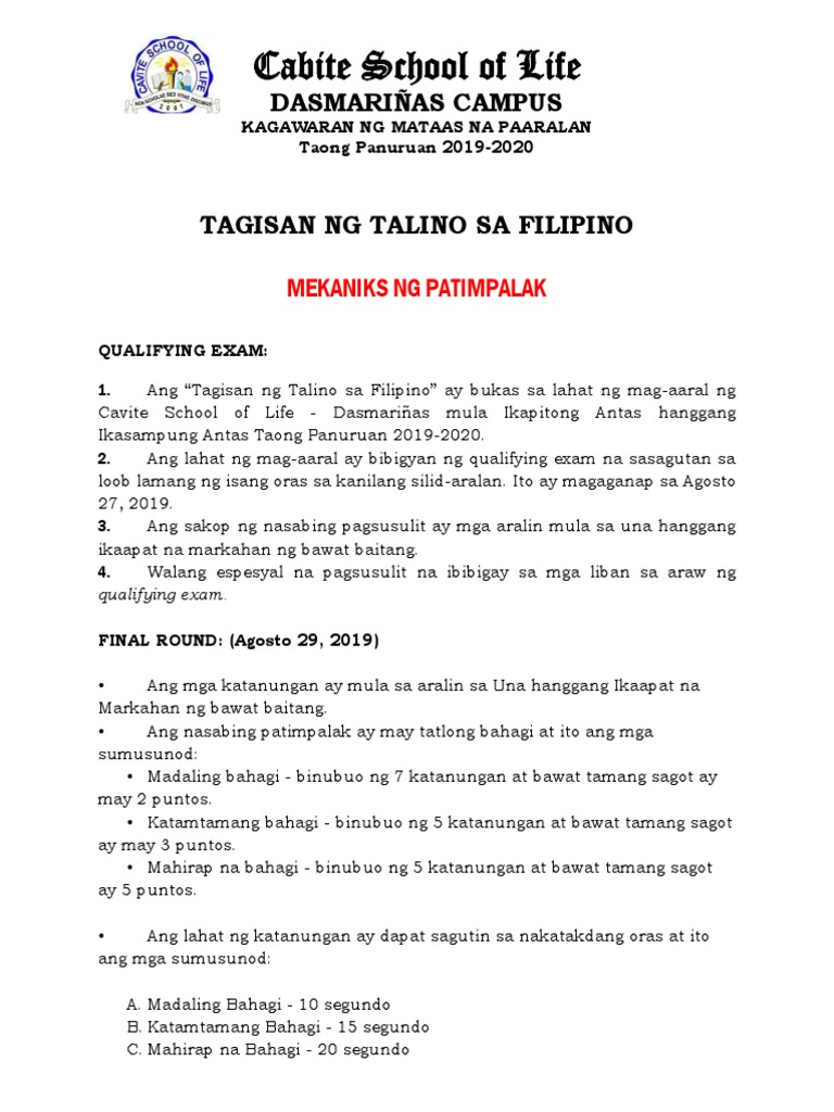 Filipino Quiz Bee Mekaniks | PDF