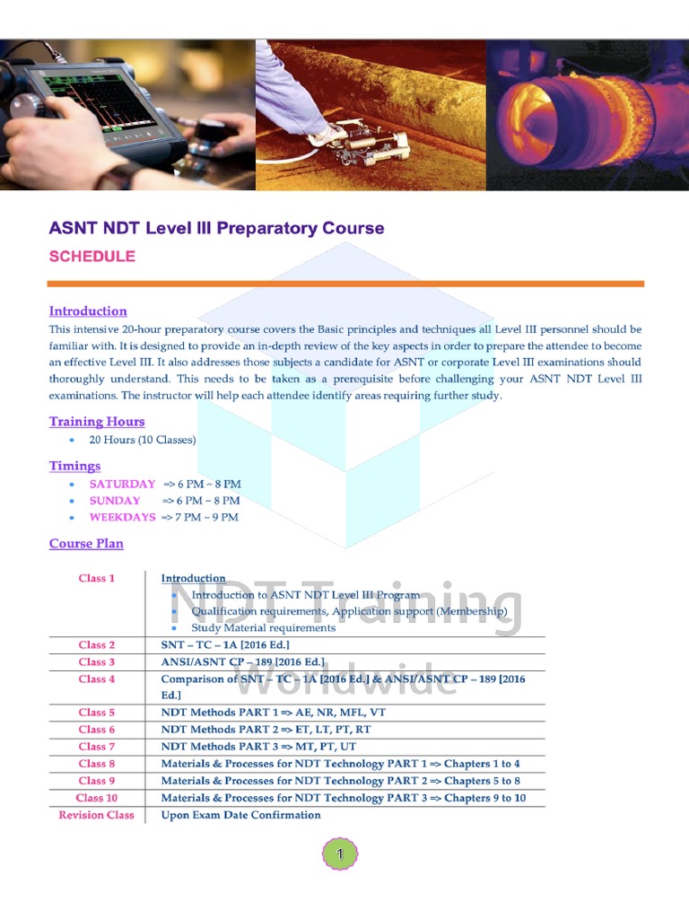 ASNT NDT Level 3 Preparatory Course Schedule | PDF