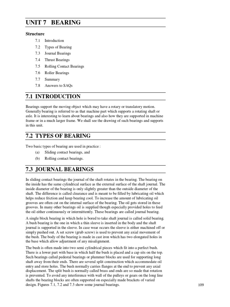 Unit 7 Bearing: Structure | PDF | Bearing (Mechanical) | Machines