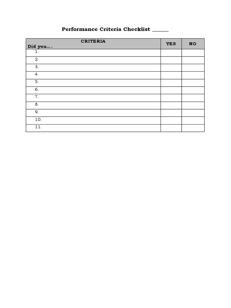 Performance Criteria Checklist Guide | PDF | Computers